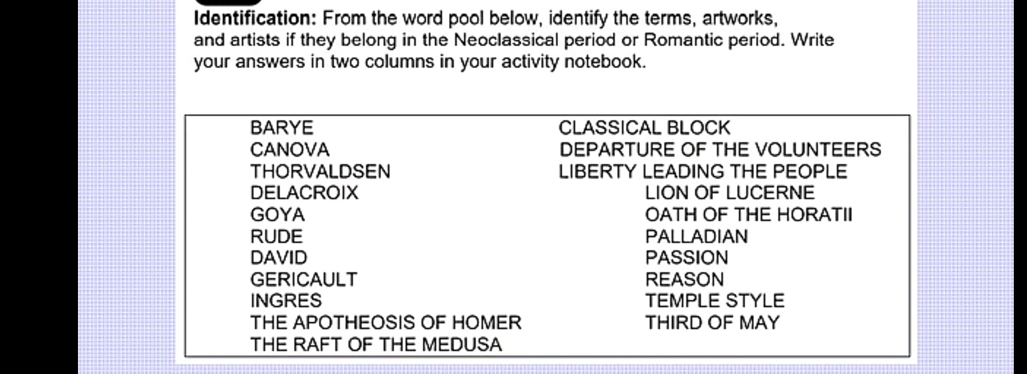 Identification From the word pool below | StudyX