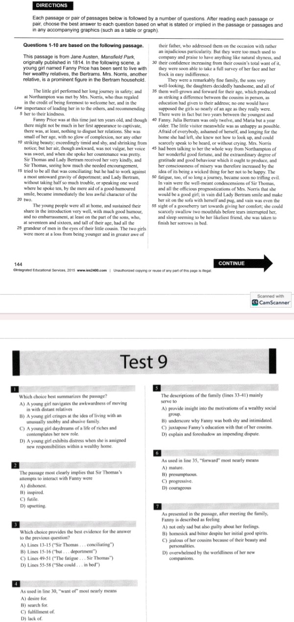 DIRECTIONS Each passage or pair of passages | StudyX