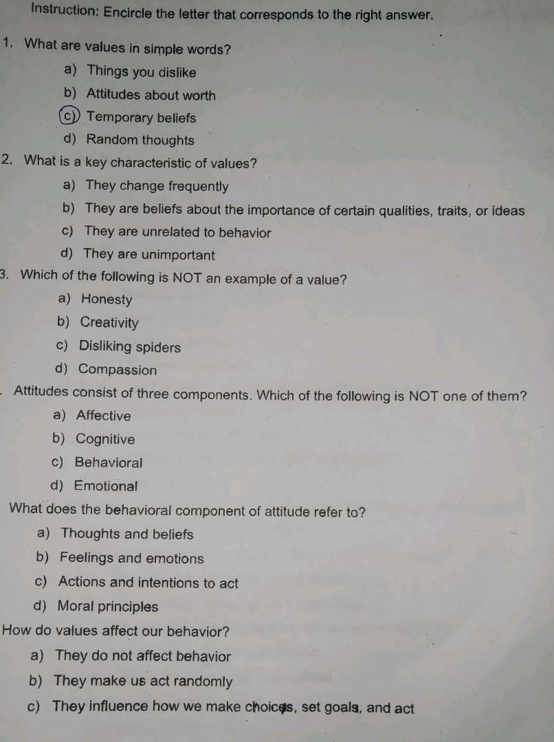 Instruction Encircle the letter that | StudyX