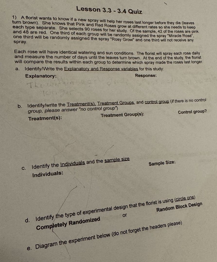 Lesson 33 - 34 Quiz 1) A florist wants to | StudyX