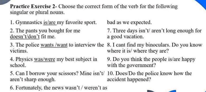 Practice Exercise 2 Choose the correct form | StudyX
