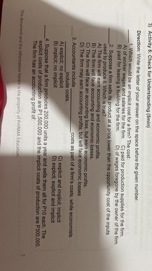 3) Activity 5 Check for Understanding (5min) | StudyX