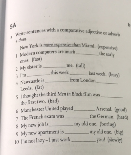 5A a Write sentences with a comparative | StudyX