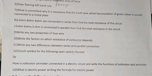 6)State flaming left hand rule 7)What is | StudyX