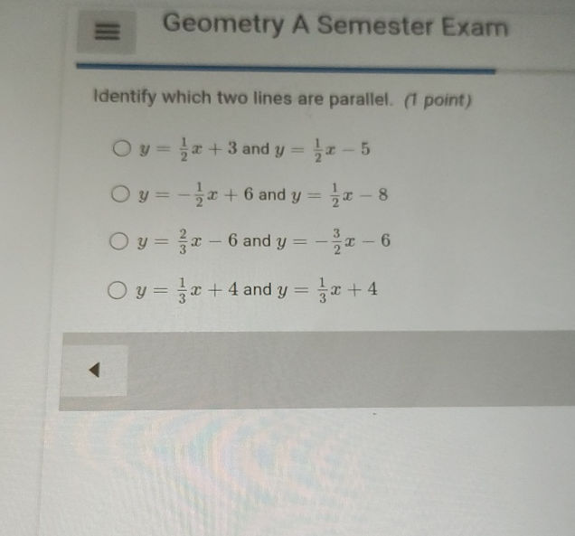 Identify which two lines are parallel (1 | StudyX