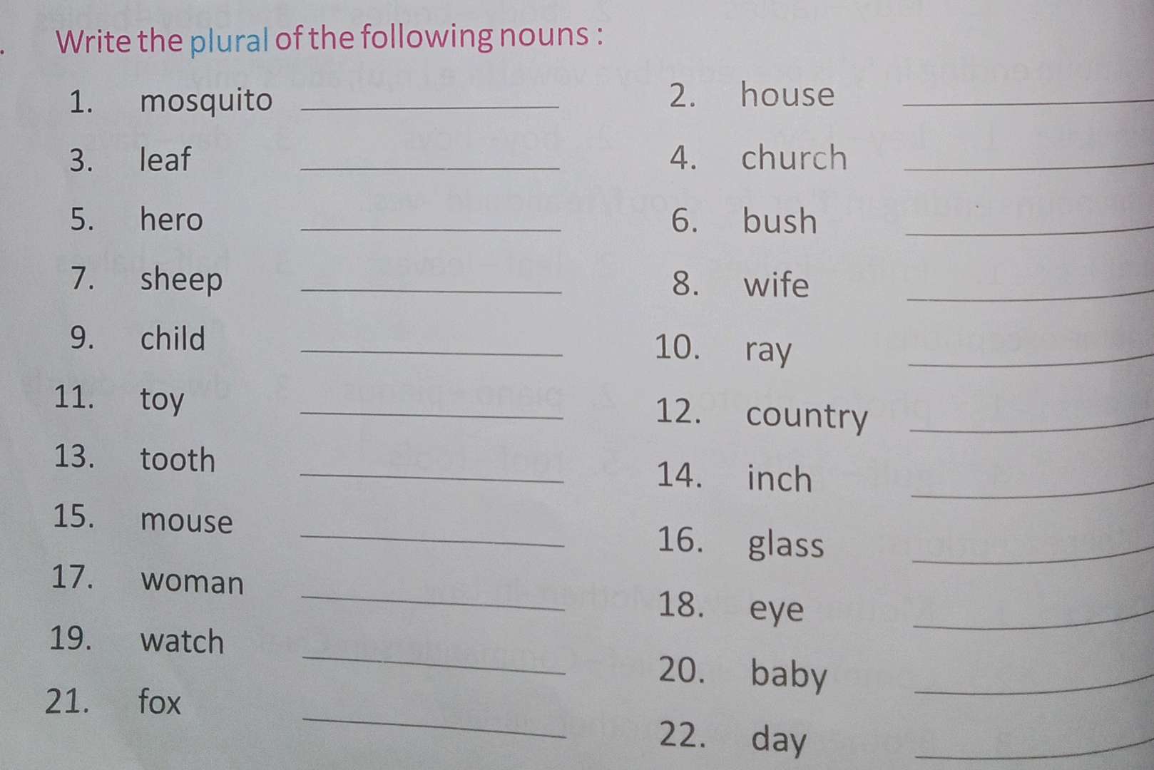 Write the plural of the following nouns 1 | StudyX