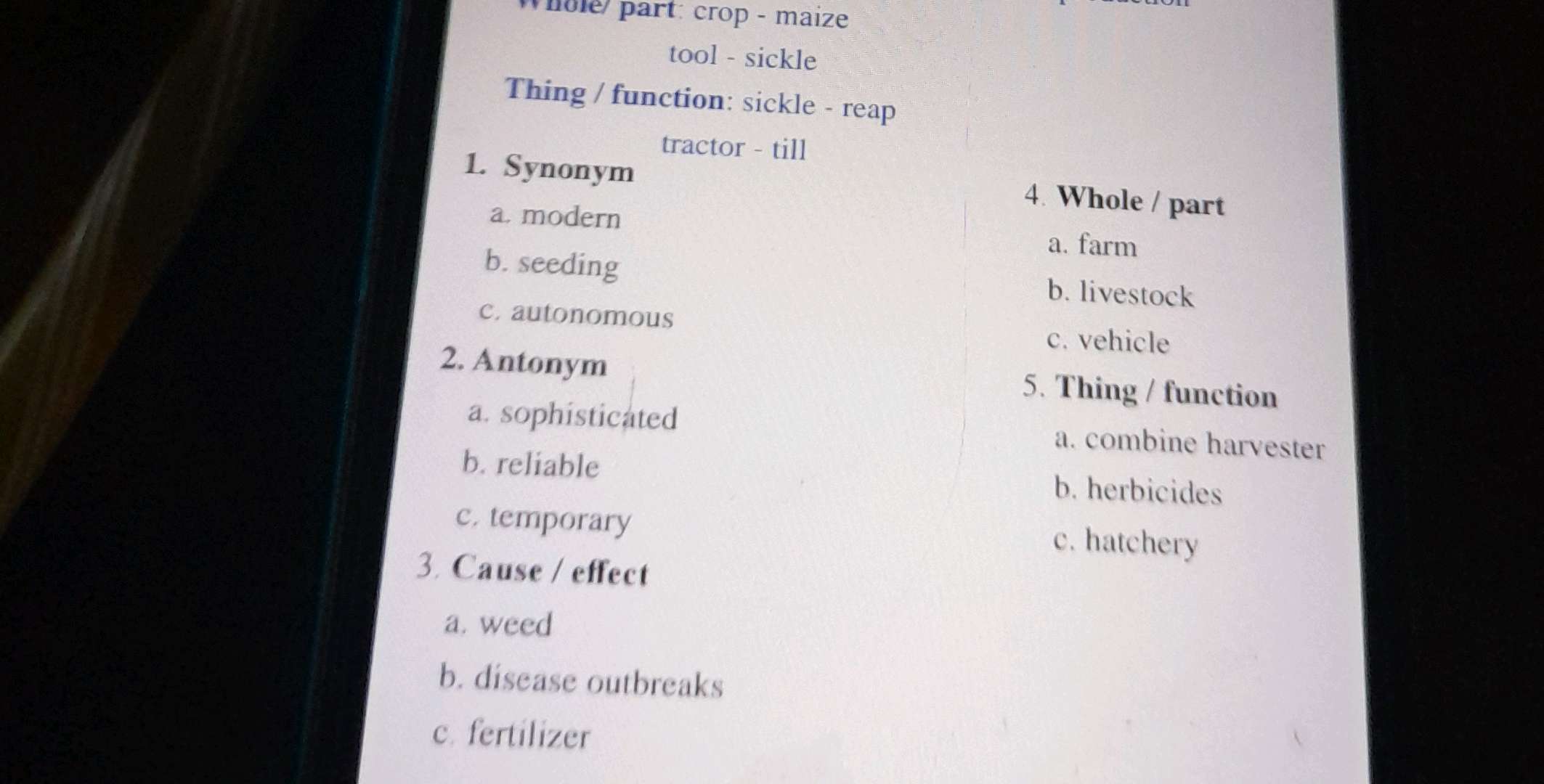 part crop - maize tool - sickle Thing / | StudyX