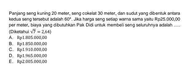 Panjang seng kuning 20 meter seng cokelat 30 | StudyX