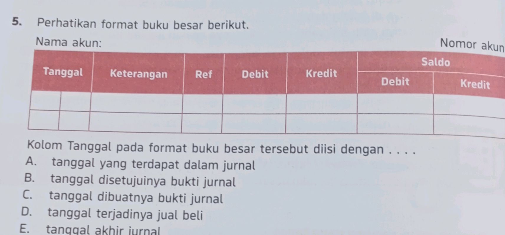 5 Perhatikan format buku besar berikut Nama | StudyX