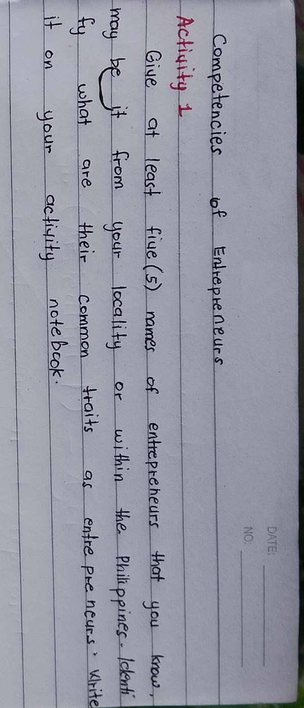 Competencies of Entrepreneurs Activity 1 | StudyX