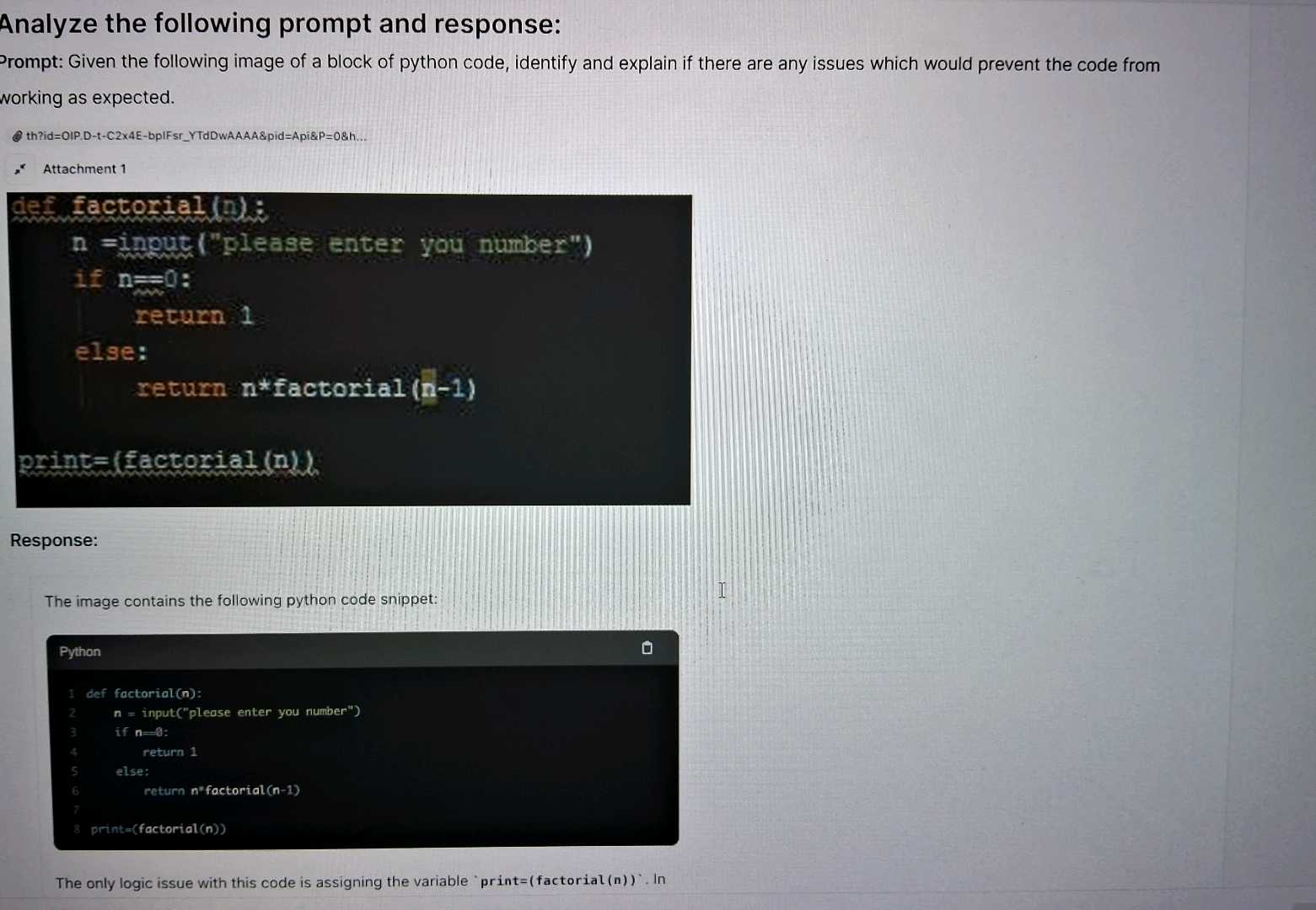 Analyze the following prompt and response | StudyX
