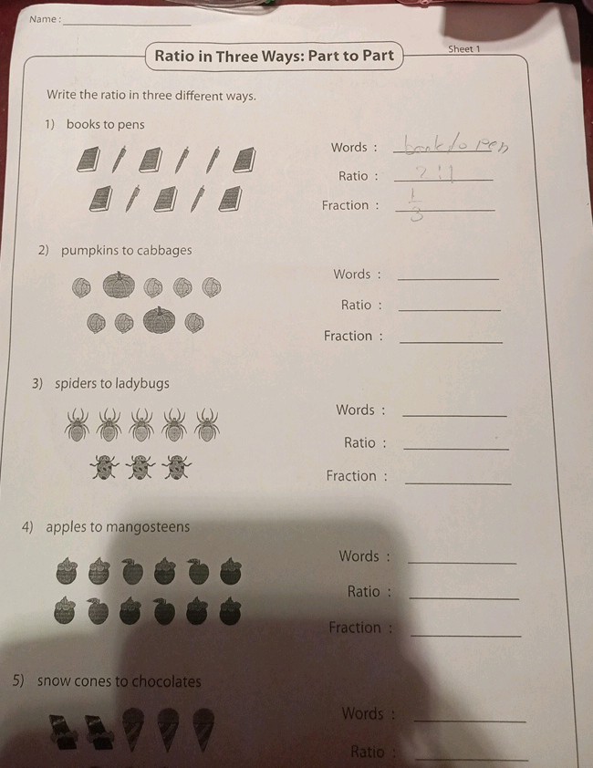Ratio in Three Ways Part to Part Write the | StudyX