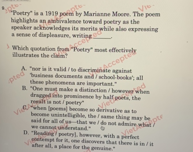 9 Poetry is a 1919 poem by Marianne Moore | StudyX