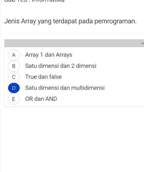 Jenis Array yang terdapat pada pemrograman A | StudyX