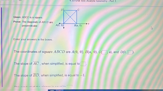 410 Unit Test Analytic Geometry - Part 1 D C