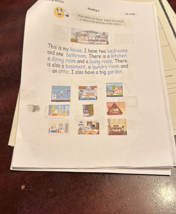 Read about my house Match the words in blue | StudyX