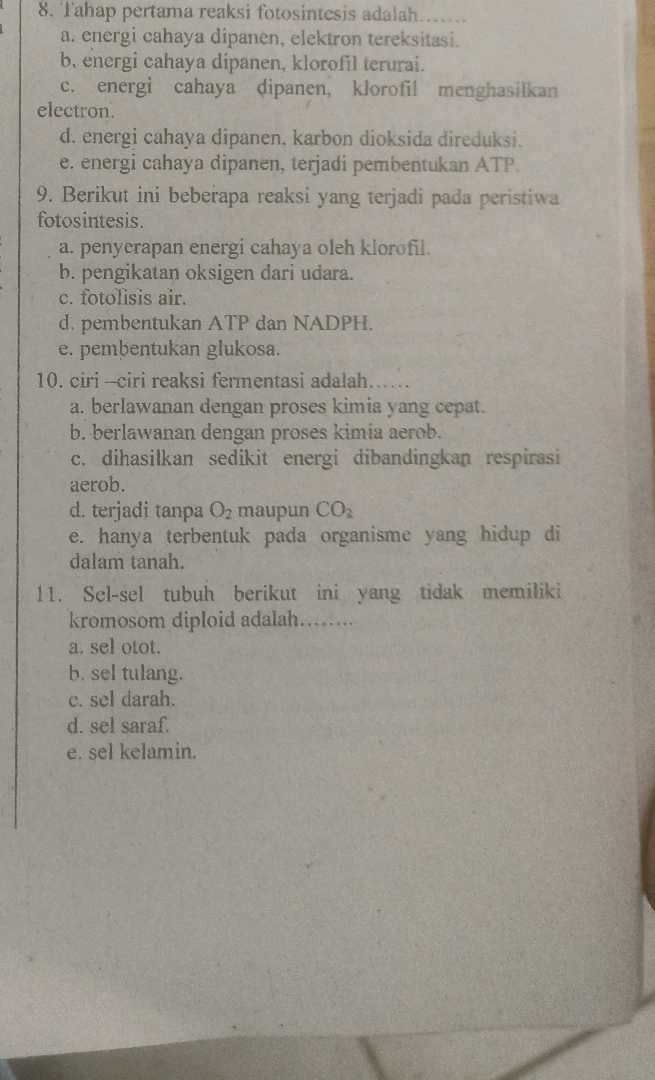 8 Tahap pertama reaksi fotosintesis adalah a | StudyX