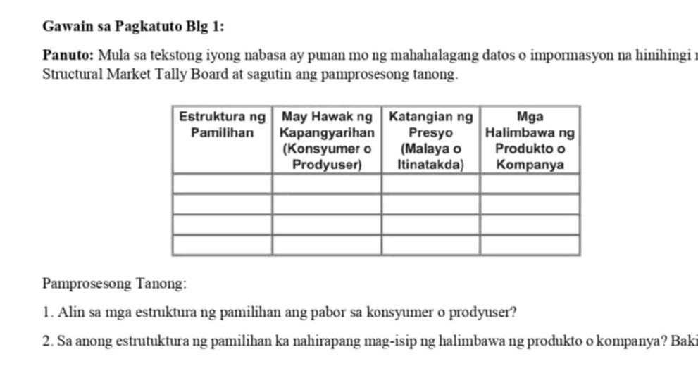 Gawain sa Pagkatuto Blg 1 Panuto Mula sa | StudyX