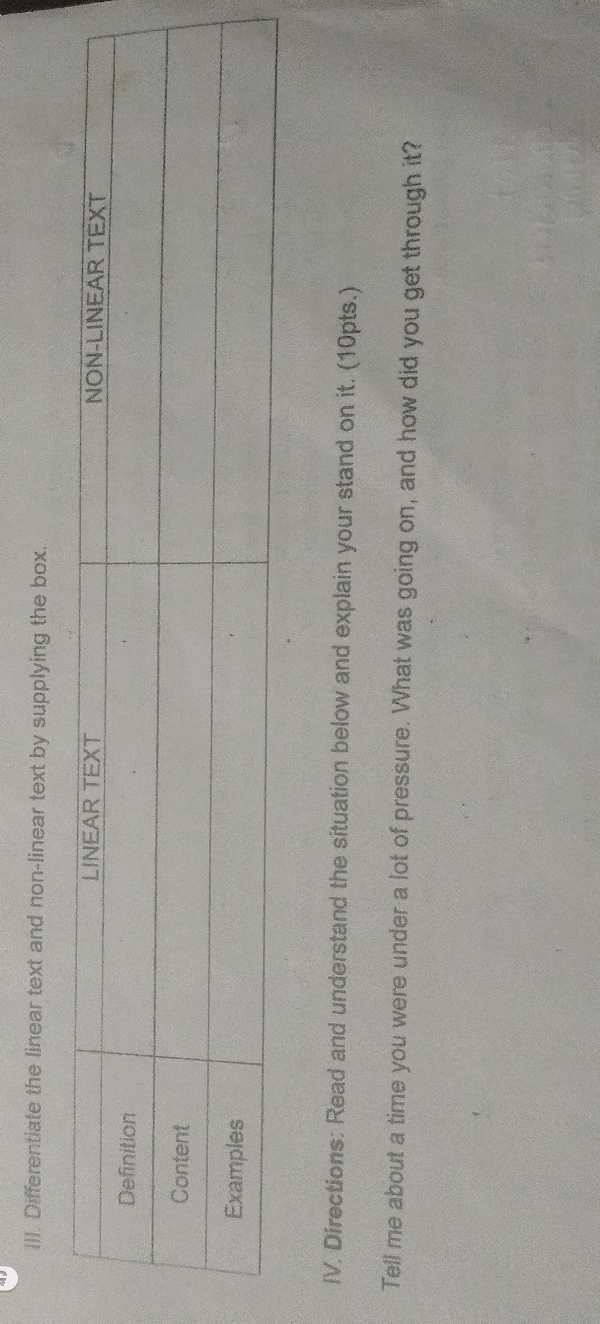 III Differentiate the linear text and | StudyX