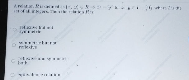 A relation R is defined as (x y) R xy = yx | StudyX