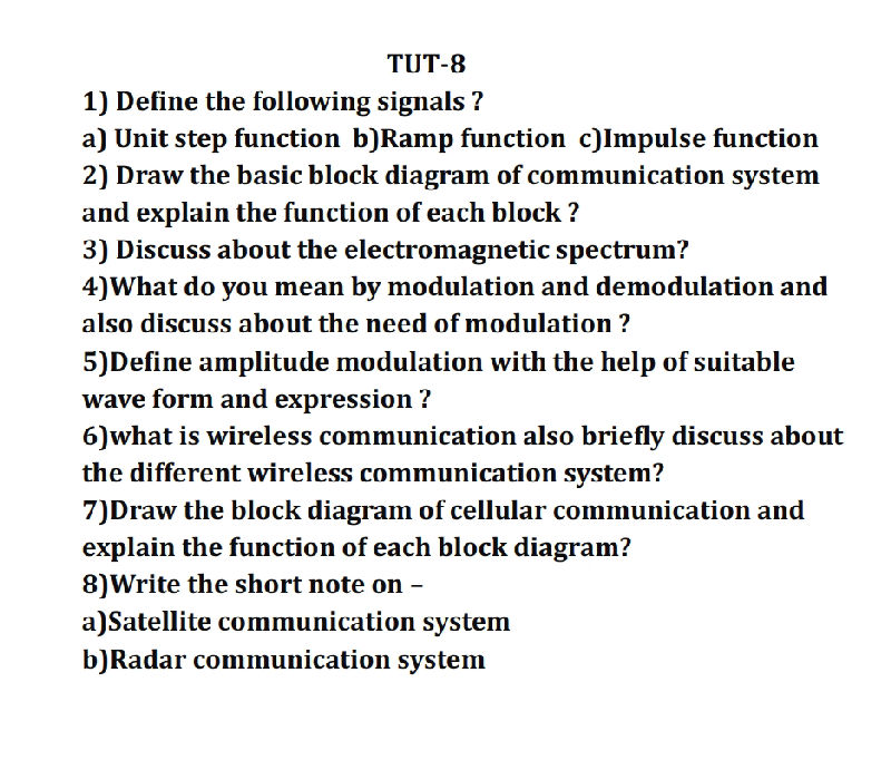 TUT-8 1) Define the following signals a) | StudyX