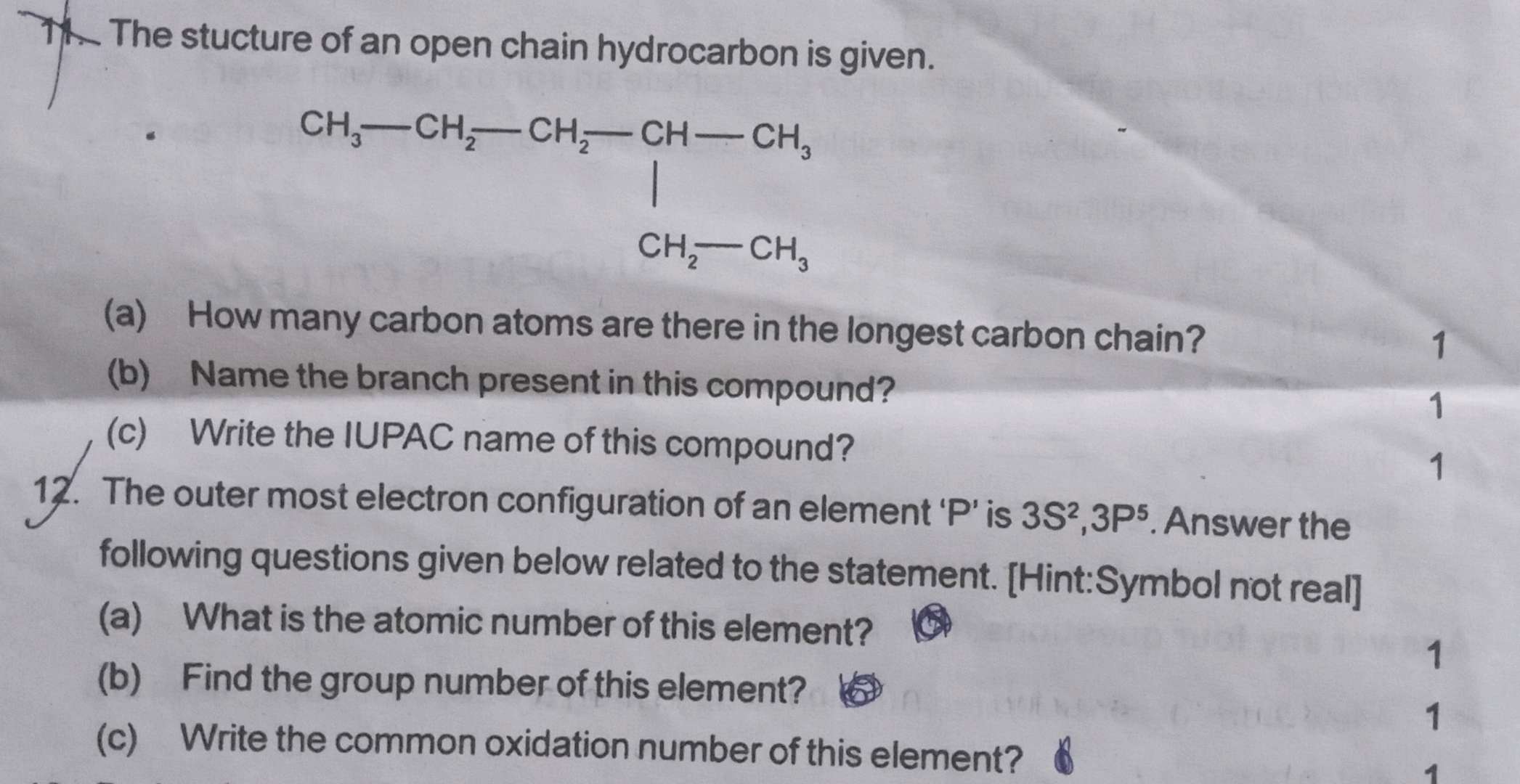 The structure of an open chain hydrocarbon | StudyX