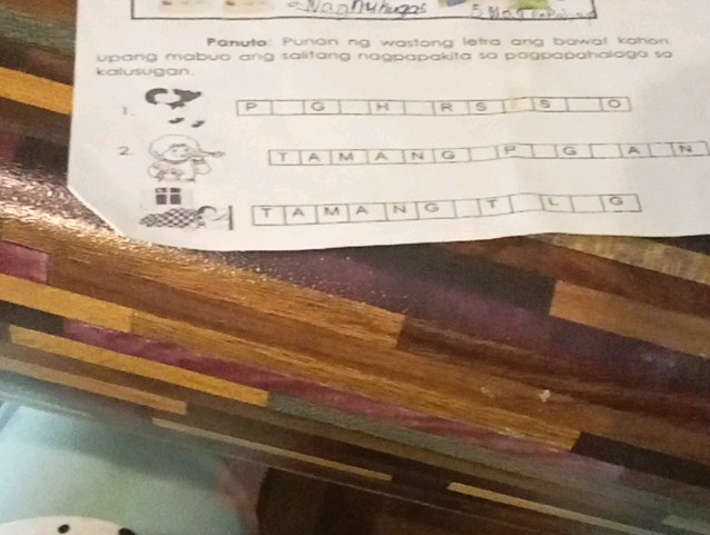 Panuto Punan ng wastong letra ang bawat | StudyX