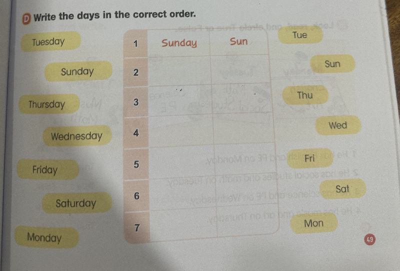 Write the days in the correct order Tuesday | StudyX