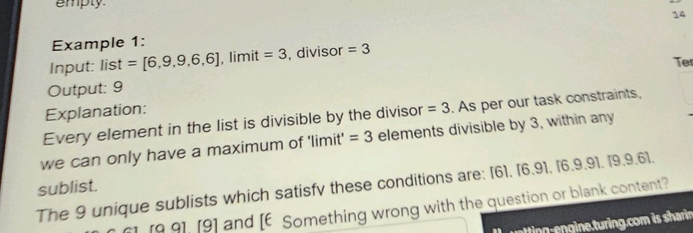 Example 1 Input list = 69966 limit = 3 | StudyX