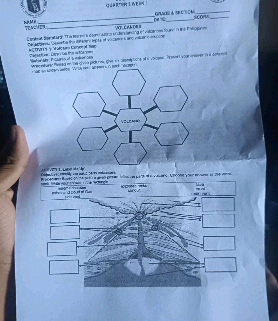 ACTIVITY 1 Volcano Concept Map Objective | StudyX