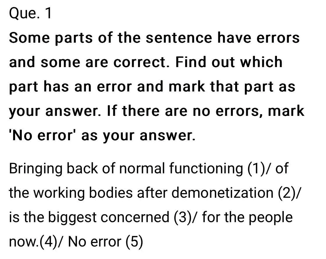 Que 1 Some parts of the sentence have errors | StudyX