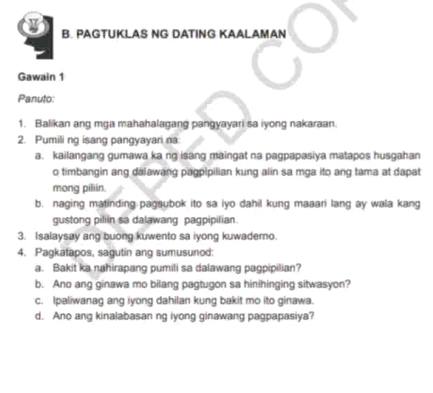 Gawain 1 Panuto 1 Balikan ang mga | StudyX