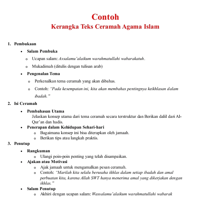 Contoh Kerangka Teks Ceramah Agama Islam 1 | StudyX