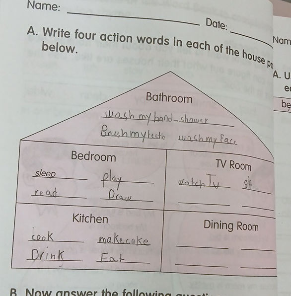 A Write four action words in each of the | StudyX