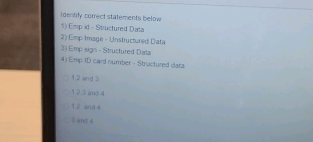 Identify correct statements below 1) Emp id | StudyX