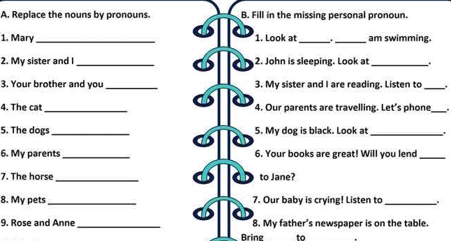 A Replace the nouns by pronouns 1 Mary 2 My | StudyX