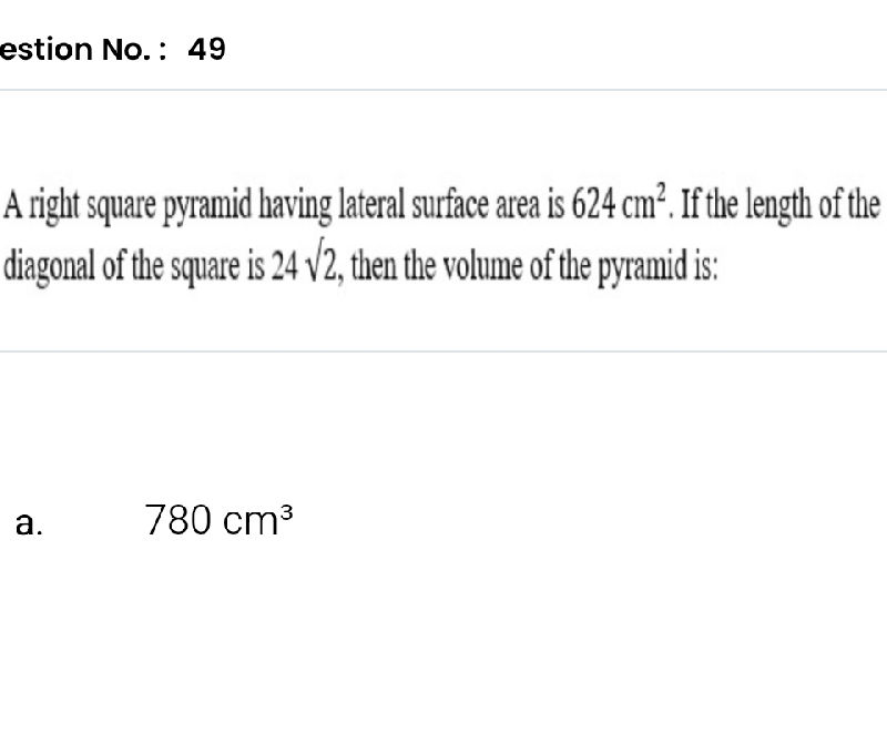 A right square pyramid having lateral | StudyX