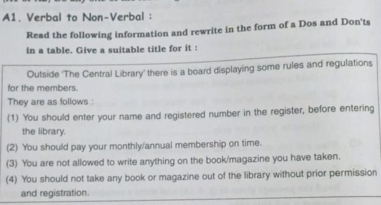 A1 Verbal to Non-Verbal Read the following