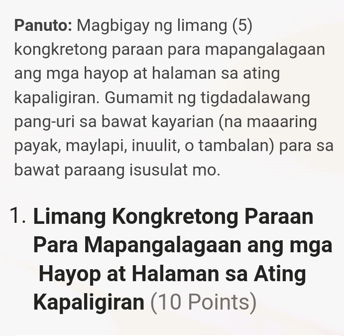 Panuto Magbigay ng limang 5 kongkretong | StudyX