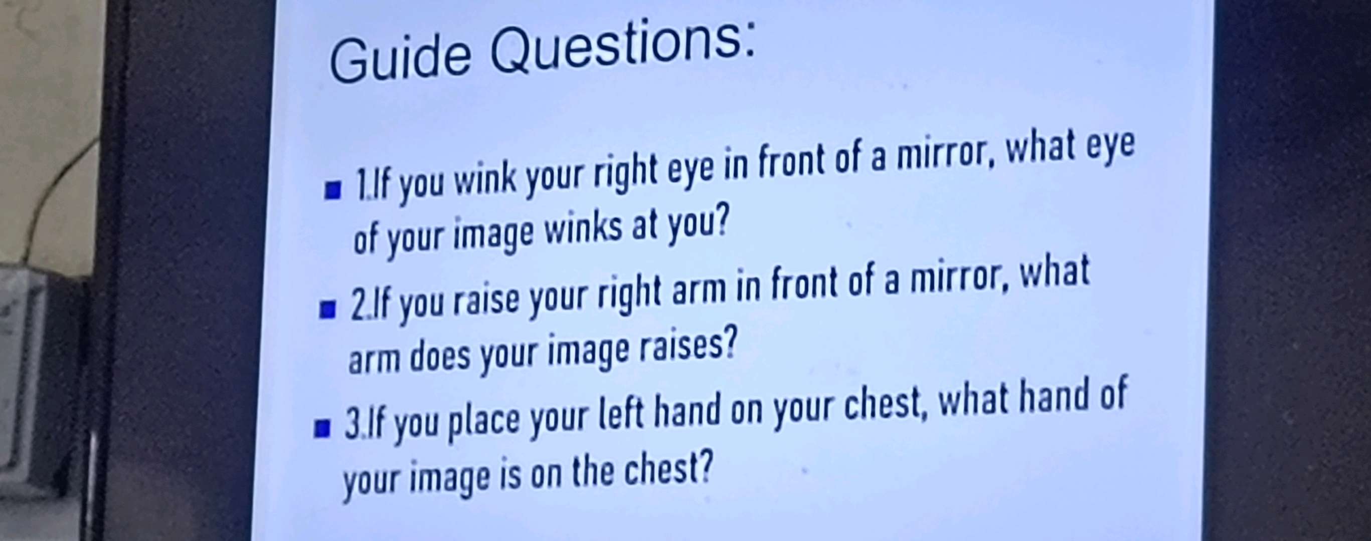 Guide Questions 1If you wink your right eye | StudyX