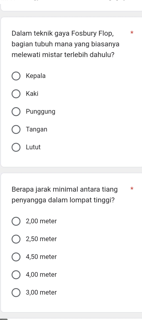 Dalam teknik gaya Fosbury Flop bagian tubuh | StudyX