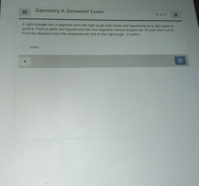 A right triangle has a segment from the | StudyX