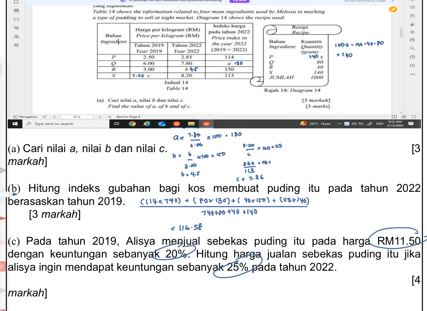 (a) Cari nilai a nilai b dan nilai c (b) | StudyX