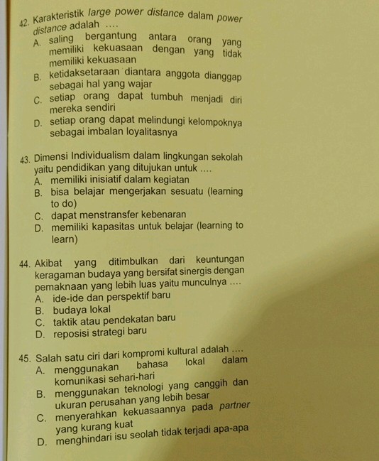 42 Karakteristik large power distance dalam | StudyX