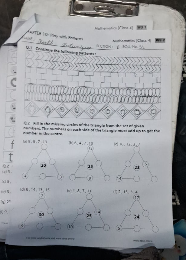 Q1 Continue the following patterns Q2 Fill | StudyX