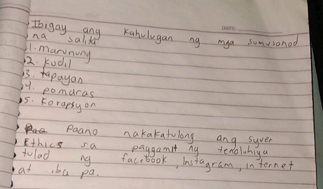 Ibigay ang kahulugan ng mga sumusunod na | StudyX