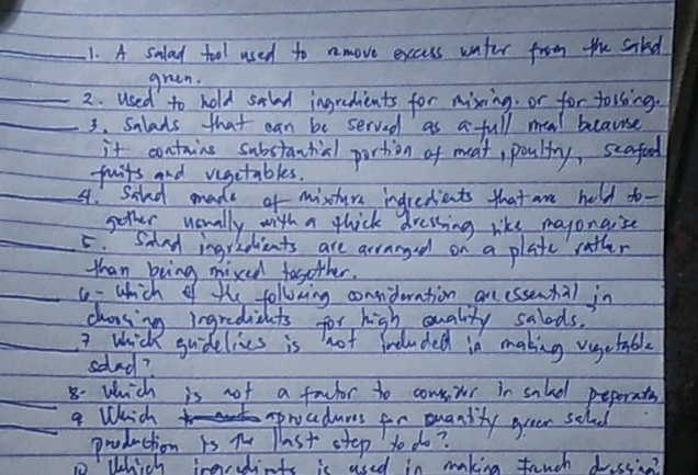 -1 A salad tool used to remove excess water | StudyX