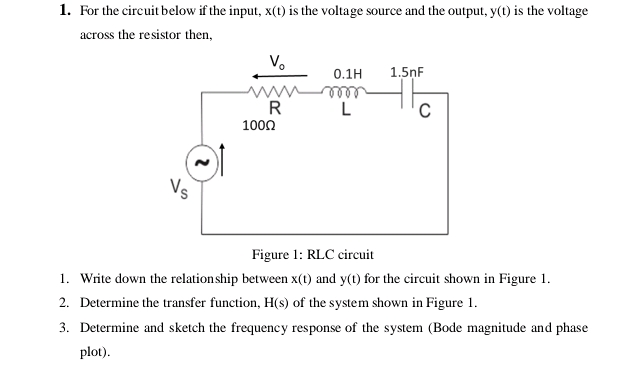 1 For the circuit below if the input x(t) is | StudyX