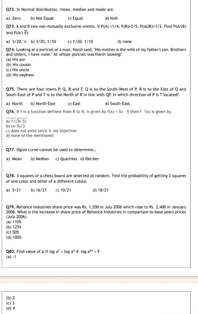 Q72 In Normal distribution mean median and | StudyX