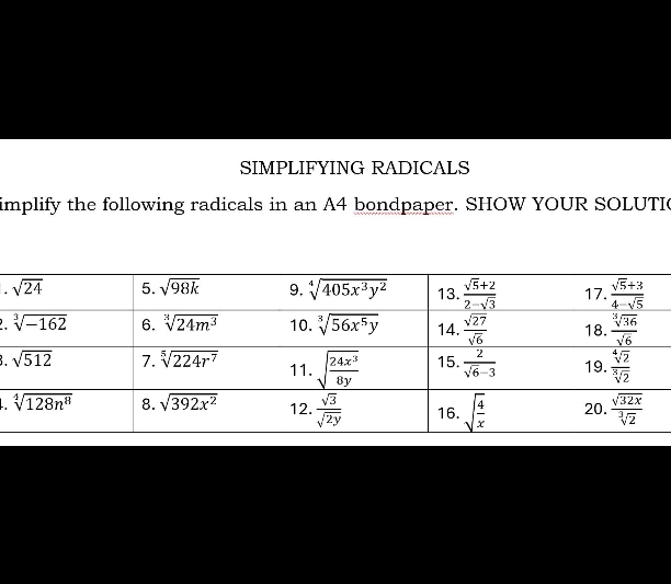 SIMPLIFYING RADICALS implify the following | StudyX